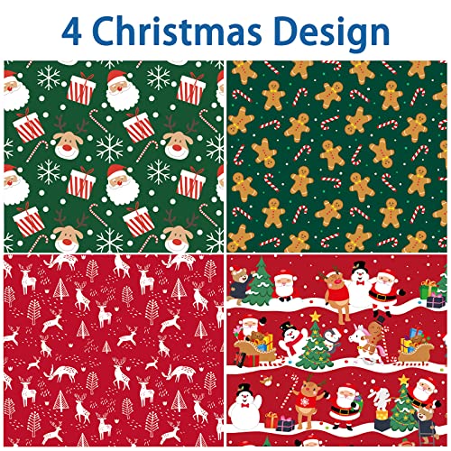 Christmas Wrapping Paper (4 Rolls: 93 sq. ft. ttl) Funny Candy Cane Santas, Reindeer, Christmas Tree, Snowflakes - Christmas Elements Collection - 17 inches x 16.5 feet Per Roll