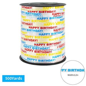 BEISHIDA 500 Yards Happy Birthday Printed Crimped Curling Ribbon Balloon String Roll Gift Wrapping Ribbon for Party Festival Art Craft Decor Florist Flowers Decoration Supplies