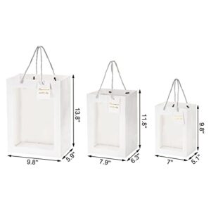 ZENFUN 24 Pack White Gift Bags with Clear Window and Handles, Transparent Bouquet Gift Bags Tote Paper Bags for Gift Packing, Shopping, 9.8'' L x 5.9'' W x 13.8'' H/ 7.9'' L x 6.3'' W x 11.8'' H/ 7'' L x 5.1'' W x 9.8'' H