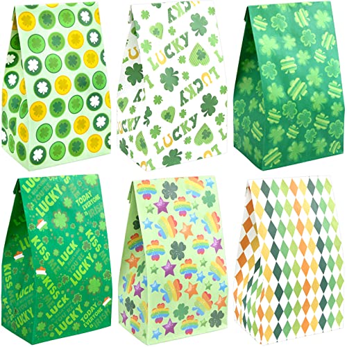 St Patrick's Day Paper Gift bag Shamrock Treat Bags Goodie Bags for Party Favors 24 Pack