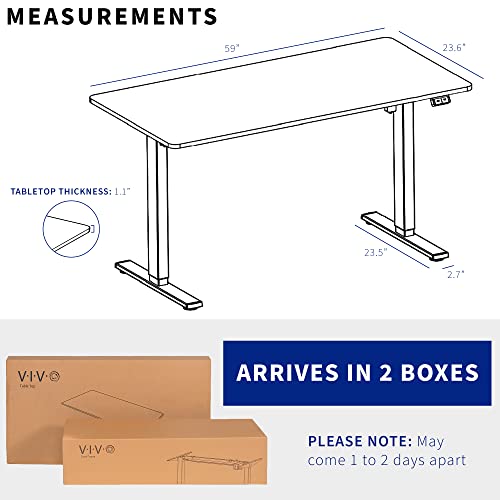 VIVO Electric Height Adjustable 60 x 24 inch Memory Stand Up Desk, Black Solid One-Piece Table Top, Black Frame, Standing Workstation with Preset Controller, DESK-KIT-1B6B