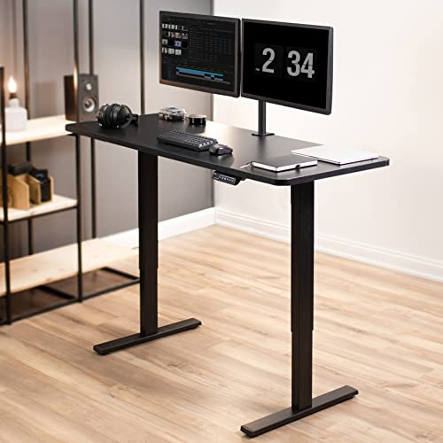 VIVO Electric Height Adjustable 60 x 24 inch Memory Stand Up Desk, Black Solid One-Piece Table Top, Black Frame, Standing Workstation with Preset Controller, DESK-KIT-1B6B