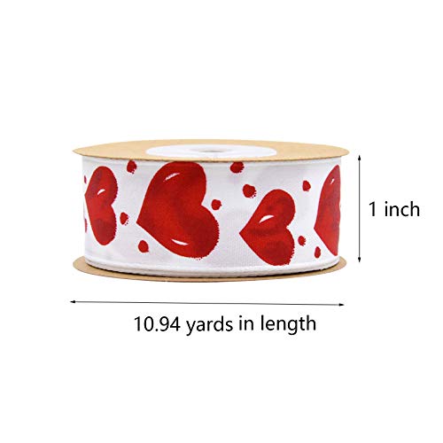 Aflyu Valentine Heart Ribbon Wired Edge Wrapping Ribbon for Valentine's Day Decoration Wedding Party Craft Supply