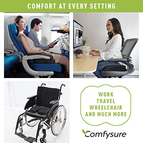 ComfySure Memory Foam Seat Cushion for Office Chair with Removable Microfiber Cover - Coccyx, Tailbone, Sciatica, Lower Back Support and Pain Relief - Fits Most Office, Computer Chairs and Car Seats