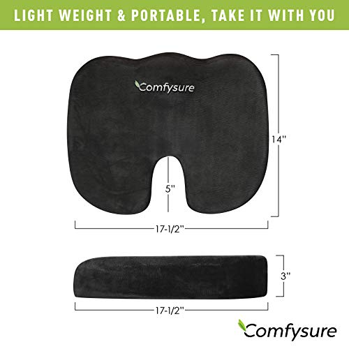 ComfySure Memory Foam Seat Cushion for Office Chair with Removable Microfiber Cover - Coccyx, Tailbone, Sciatica, Lower Back Support and Pain Relief - Fits Most Office, Computer Chairs and Car Seats