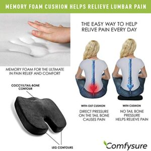 ComfySure Memory Foam Seat Cushion for Office Chair with Removable Microfiber Cover - Coccyx, Tailbone, Sciatica, Lower Back Support and Pain Relief - Fits Most Office, Computer Chairs and Car Seats