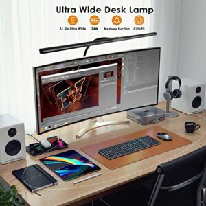 Wellwerks 31.5in LED Desk Lamp, 24W Architect Lamp for Home Office, Desk Lamp with Clamp, 5 Color Modes and Stepless Dimming, Modern Desk Light with Gesture Sensing for Monitor Studio Reading