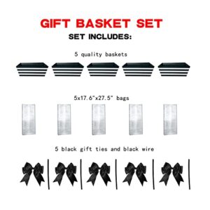 Basket For Gifts Empty, 5 PCS Sturdy Diy Bulk Gift Basket Kraft Market Tray Cardboard Basket With Handles, Gift Basket Kit Supplies Wrap To Fill For Birthdays Easter Christmas Weddings Anniversaries