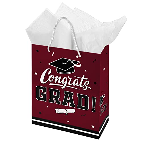 Gatherfun Graduation Gift Bag Supplies 13" Large 2022 Graduation Party Gift Bags with handles and Tissue Paper for College Senior Junior Graduates 1 Pack Maroon