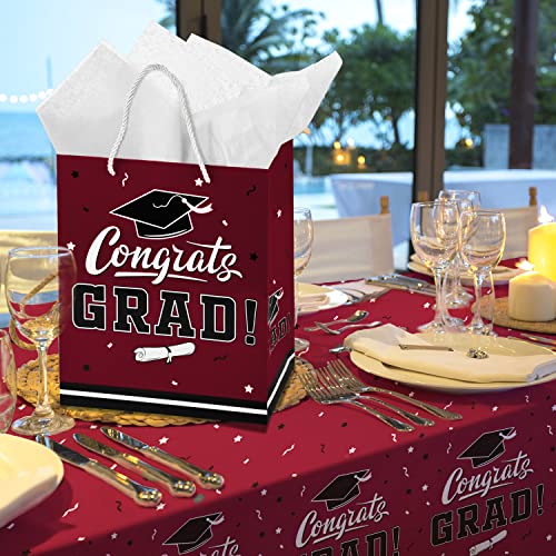 Gatherfun Graduation Gift Bag Supplies 13" Large 2022 Graduation Party Gift Bags with handles and Tissue Paper for College Senior Junior Graduates 1 Pack Maroon