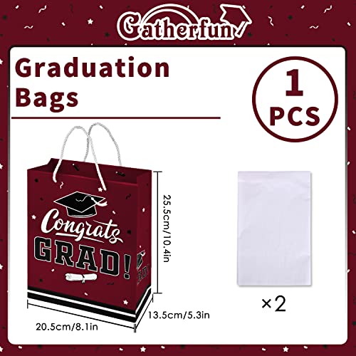 Gatherfun Graduation Gift Bag Supplies 13" Large 2022 Graduation Party Gift Bags with handles and Tissue Paper for College Senior Junior Graduates 1 Pack Maroon