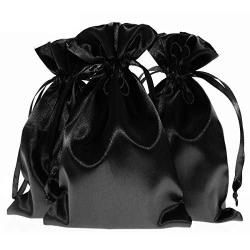 Knitial 50 Pack 6" x 9" Inch Satin Black Gift Bags, Jewelry Bags, Wedding Favor Drawstring Bags Baby Shower Christmas Gift Bags