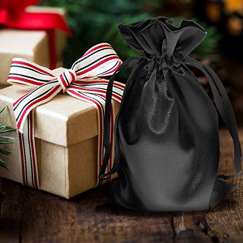 Knitial 50 Pack 6" x 9" Inch Satin Black Gift Bags, Jewelry Bags, Wedding Favor Drawstring Bags Baby Shower Christmas Gift Bags