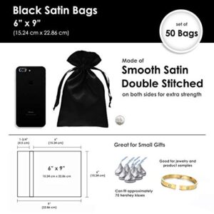 Knitial 50 Pack 6" x 9" Inch Satin Black Gift Bags, Jewelry Bags, Wedding Favor Drawstring Bags Baby Shower Christmas Gift Bags