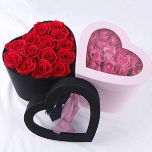 Heart Shaped Flower Boxes for Presents with Lids and Ribbons, Double Layers Luxury Gift Packaging for Anniversary, Mother's Day, Valentine's Day, Birthday (Pink)