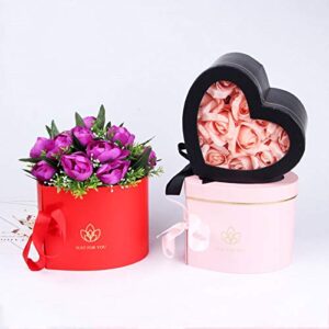 Heart Shaped Flower Boxes for Presents with Lids and Ribbons, Double Layers Luxury Gift Packaging for Anniversary, Mother's Day, Valentine's Day, Birthday (Pink)