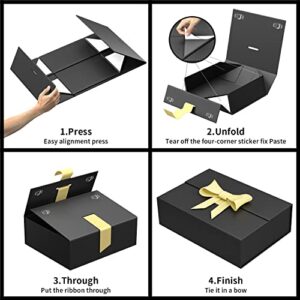 RYDDOY Black Gift Box with Ribbon,13x9x4'' Large Gift Boxes for Presents with Lids and Bow Magnetic Closure Collapsible for Groomsman Proposal Box, Wedding, Christmas, Anniversary, Birthday Gift Packging