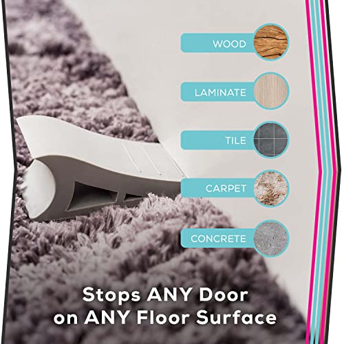 Quality Clever Decorative Rubber Door Stopper, Tall and Adjustable to Fit All Doors, Solid Stable Base, Easy to Move Without Bending Down, Hanger Mounts on Back of Door or Wall to Eliminate Clutter