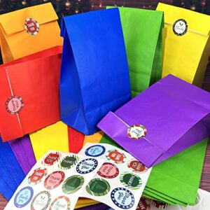 MOZRRO Mix Color 36 Pack Gift Bags with Thankyou Sealing Stickers, Great for Christmas, Gifts, Lunch, Party, Sweets, Goodies, Retail & Tchotchkes 10.2" x 5.5" x 3.5"