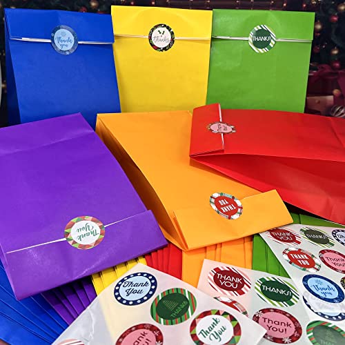 MOZRRO Mix Color 36 Pack Gift Bags with Thankyou Sealing Stickers, Great for Christmas, Gifts, Lunch, Party, Sweets, Goodies, Retail & Tchotchkes 10.2" x 5.5" x 3.5"