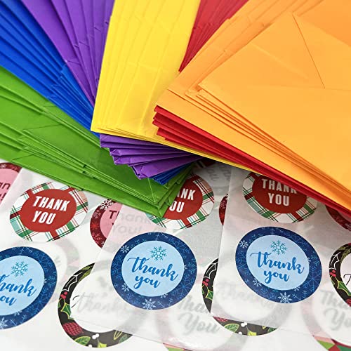 MOZRRO Mix Color 36 Pack Gift Bags with Thankyou Sealing Stickers, Great for Christmas, Gifts, Lunch, Party, Sweets, Goodies, Retail & Tchotchkes 10.2" x 5.5" x 3.5"