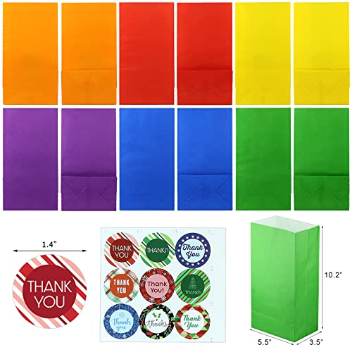 MOZRRO Mix Color 36 Pack Gift Bags with Thankyou Sealing Stickers, Great for Christmas, Gifts, Lunch, Party, Sweets, Goodies, Retail & Tchotchkes 10.2" x 5.5" x 3.5"