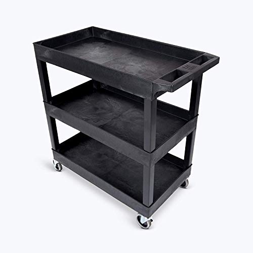 Stand Steady Tubstr 3 Shelf Utility Cart | Heavy Duty Service Cart Supports Up to 400 lbs | Tub Cart with Deep Shelves | Great for Warehouse, Garage, Cleaning, Office & More (32 x 18 / Black)