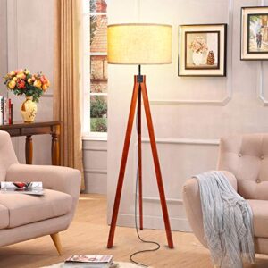 Brightech Eden Tripod Floor Lamp, Dimmable Standing Lamp with Solid Wood Legs for Bedroom Reading, Tall Tree Lamp for Offices, Modern LED Lamp for Living Rooms, Great Living Room Decor - Havana Brown