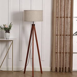 Brightech Eden Tripod Floor Lamp, Dimmable Standing Lamp with Solid Wood Legs for Bedroom Reading, Tall Tree Lamp for Offices, Modern LED Lamp for Living Rooms, Great Living Room Decor - Havana Brown