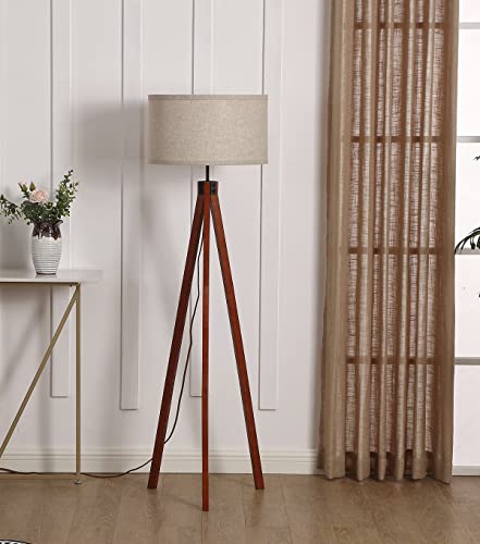 Brightech Eden Tripod Floor Lamp, Dimmable Standing Lamp with Solid Wood Legs for Bedroom Reading, Tall Tree Lamp for Offices, Modern LED Lamp for Living Rooms, Great Living Room Decor - Havana Brown