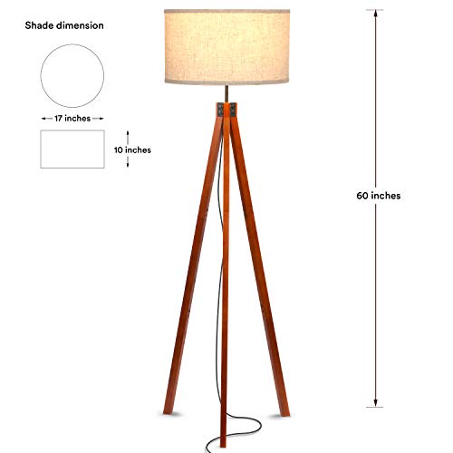 Brightech Eden Tripod Floor Lamp, Dimmable Standing Lamp with Solid Wood Legs for Bedroom Reading, Tall Tree Lamp for Offices, Modern LED Lamp for Living Rooms, Great Living Room Decor - Havana Brown