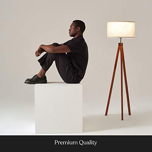 Brightech Eden Tripod Floor Lamp, Dimmable Standing Lamp with Solid Wood Legs for Bedroom Reading, Tall Tree Lamp for Offices, Modern LED Lamp for Living Rooms, Great Living Room Decor - Havana Brown