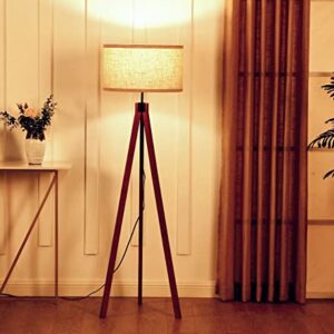 Brightech Eden Tripod Floor Lamp, Dimmable Standing Lamp with Solid Wood Legs for Bedroom Reading, Tall Tree Lamp for Offices, Modern LED Lamp for Living Rooms, Great Living Room Decor - Havana Brown