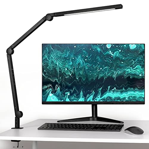 AmazLit Desk Lamp with Clamp, Eye-Care Swing Arm Desk Lamp, Stepless Dimming & Adjustable Color Temperature Modern Architect Lamp with Memory & Timing Function for Study, Work, Home, Office, 10W