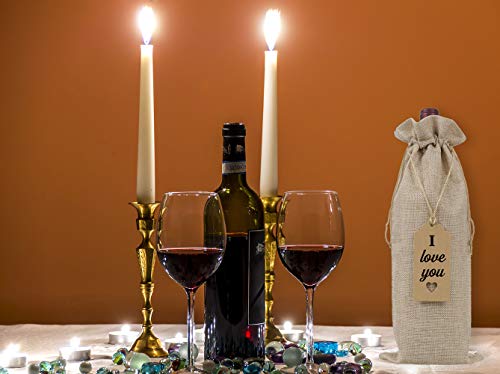 Keniot Burlap Wine Bags Wine Gift Bags with Drawstrings, Single Reusable Wine Bottle Covers with Ropes and Tags (10 Pcs)