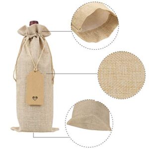 Keniot Burlap Wine Bags Wine Gift Bags with Drawstrings, Single Reusable Wine Bottle Covers with Ropes and Tags (10 Pcs)