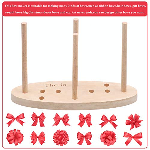 Yholin Ribbon Bow Maker with Instruction and Beading Craft Wire,Durable Oval Wooden Bow Maker for Satin Wreath Bows Christmas Big Bows Hair Bows Gifts Bows Making and Party Decoration-Make Bows Easily