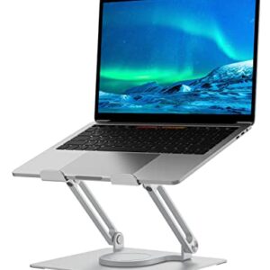 SOUNDANCE Adjustable Laptop Stand with 360° Rotating Heavy Base, Ergonomic Laptop Riser for Desk, Stable Laptop Holder for Collaborative Working, Suit for 10-15.6" PC Computer, Dual Shaft, Silver