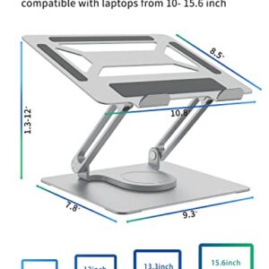 SOUNDANCE Adjustable Laptop Stand with 360° Rotating Heavy Base, Ergonomic Laptop Riser for Desk, Stable Laptop Holder for Collaborative Working, Suit for 10-15.6" PC Computer, Dual Shaft, Silver