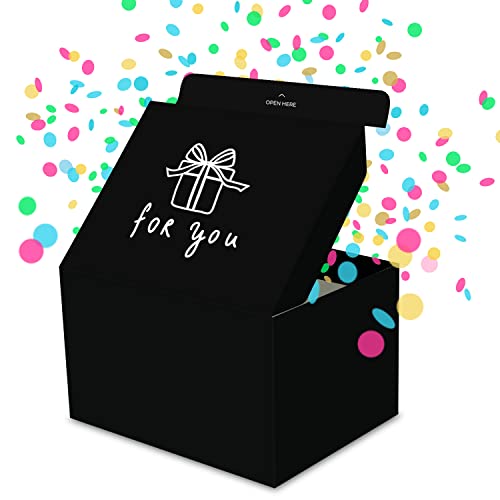 FETTIPOP Exploding Confetti Gift Box (Black - For You) DIY 7.1x5.5x4.3 inches, Surprise Confetti Pop up Gift Box Birthday, Party, Father’s and Mother’s Day, Graduations, Anniversaries, Holidays, Any Occasion