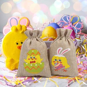 DIYASY Easter Burlap Gift Bags, 36 Pcs Bunny and Chick Candy Bags with Drawstrings for Kids Easter Party Favor