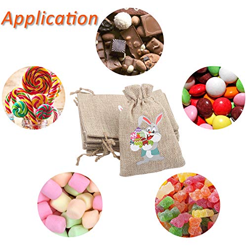 DIYASY Easter Burlap Gift Bags, 36 Pcs Bunny and Chick Candy Bags with Drawstrings for Kids Easter Party Favor