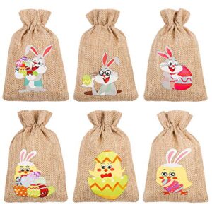 DIYASY Easter Burlap Gift Bags, 36 Pcs Bunny and Chick Candy Bags with Drawstrings for Kids Easter Party Favor