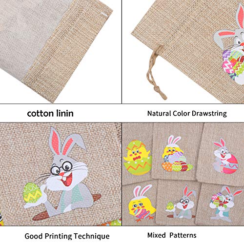 DIYASY Easter Burlap Gift Bags, 36 Pcs Bunny and Chick Candy Bags with Drawstrings for Kids Easter Party Favor