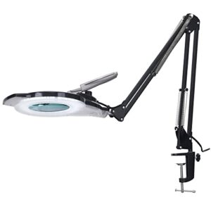 10x led magnifying lamp with clamp, kirkas 2,200 lumens dimmable super bright daylight magnifying glass with light, adjustable swivel arm lighted magnifier lamp for reading repair crafts- black