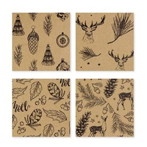 RUSPEPA Christmas Wrapping Paper - Brown Kraft Paper with Black Christmas Elements Print Paper - 4 Roll-30Inch X 10Feet Per Roll