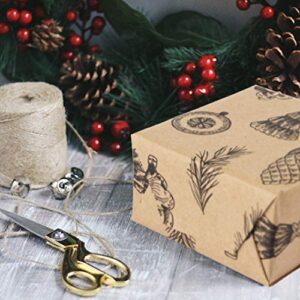 RUSPEPA Christmas Wrapping Paper - Brown Kraft Paper with Black Christmas Elements Print Paper - 4 Roll-30Inch X 10Feet Per Roll