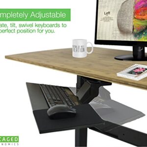 KT1 Ergonomic Under-Desk Computer Keyboard Tray adjustable height angle negative tilt sliding pull out platform swivels 360 slides office products furniture desktop accessories with mouse pad black