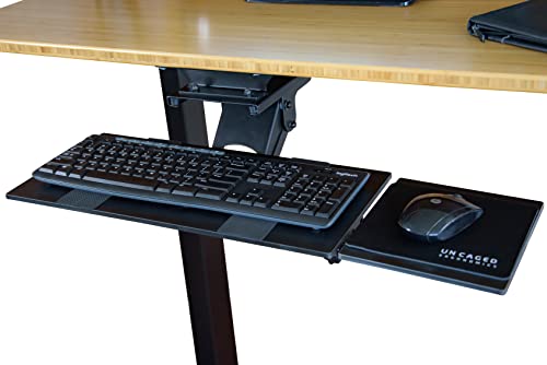 KT1 Ergonomic Under-Desk Computer Keyboard Tray adjustable height angle negative tilt sliding pull out platform swivels 360 slides office products furniture desktop accessories with mouse pad black