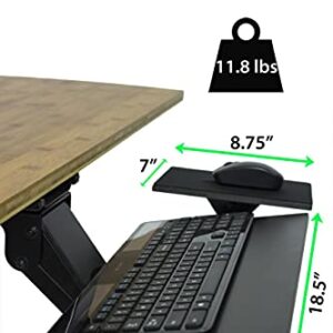 KT1 Ergonomic Under-Desk Computer Keyboard Tray adjustable height angle negative tilt sliding pull out platform swivels 360 slides office products furniture desktop accessories with mouse pad black